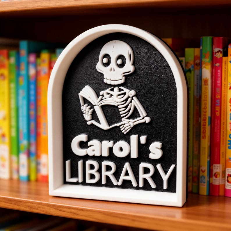Personalized Library Sign | Custom Book Nook Decor, Bookshelf Name Sign ...