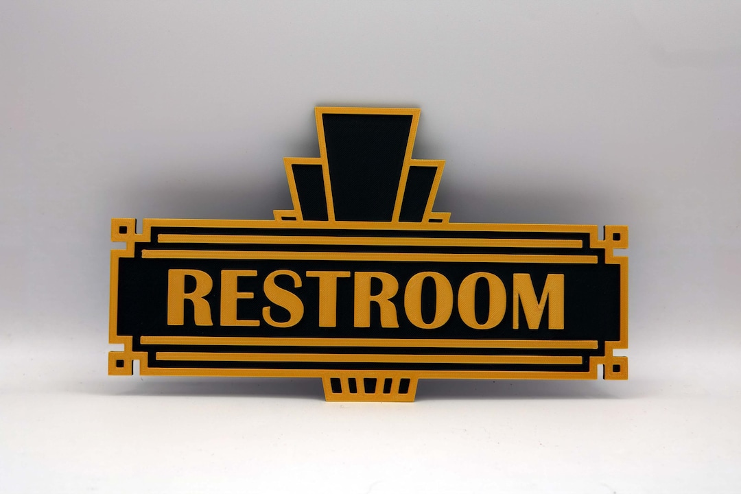 Art Deco RESTROOM Sign – Black and Gold – 3D Printed Wall Decor ...