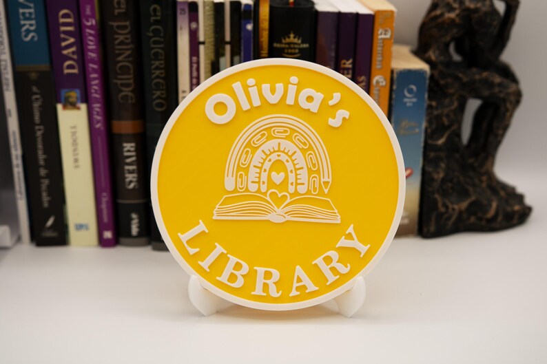 Personalized Library Sign 3D Printed Book Nook Decor With Stand, Unique ...