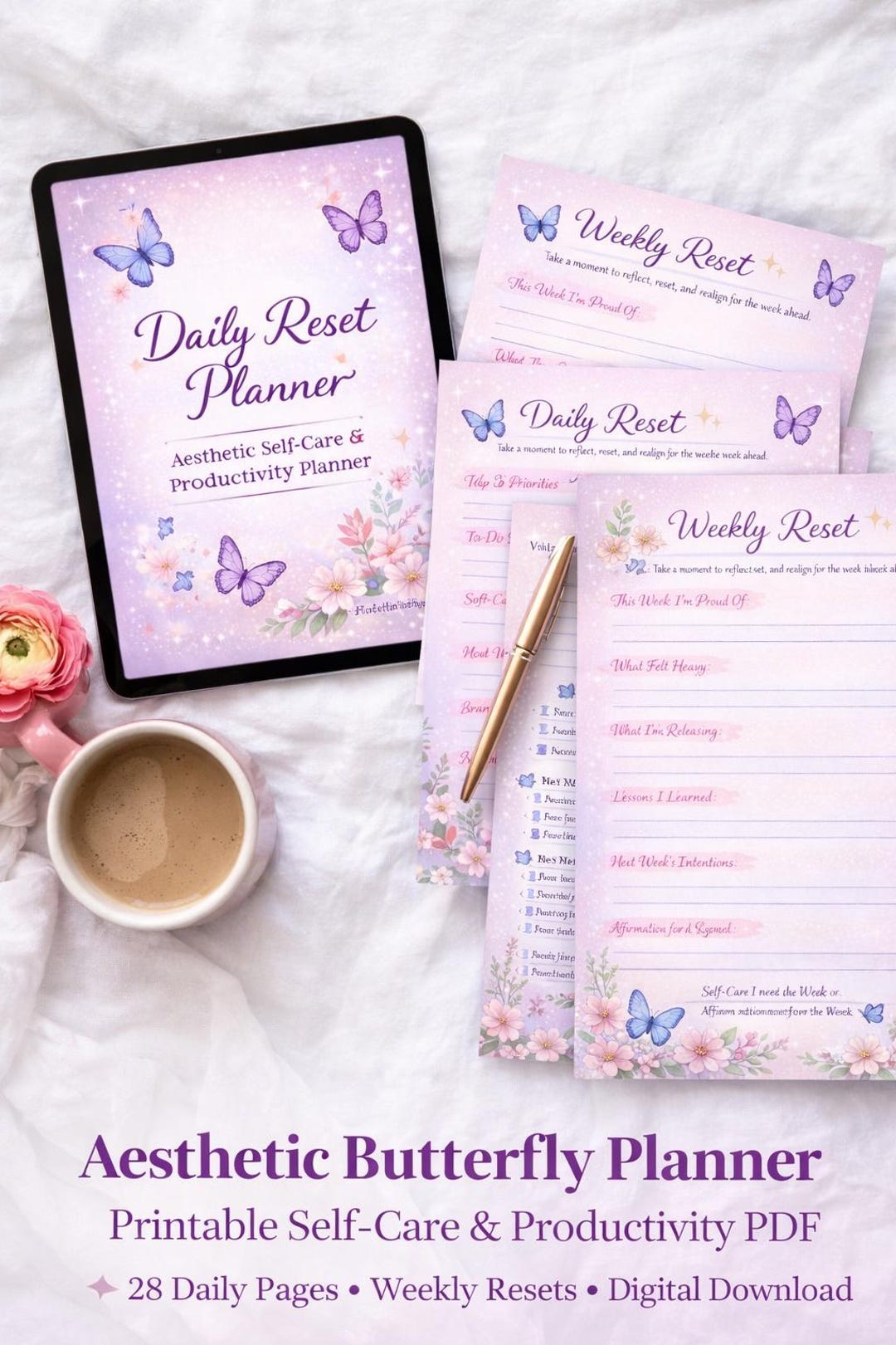 Butterfly Daily Planner | Self-care, Productivity PDF (digital Download ...
