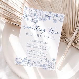 Something Blue Bridal Shower Invitation Template, Vintage Blue Floral Bridal Shower Invite ...