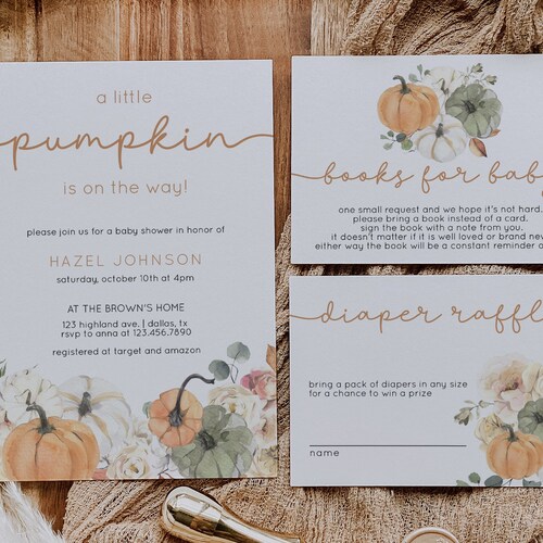 Little Pumpkin Baby Shower Invitation Template Set Fall Baby | Etsy