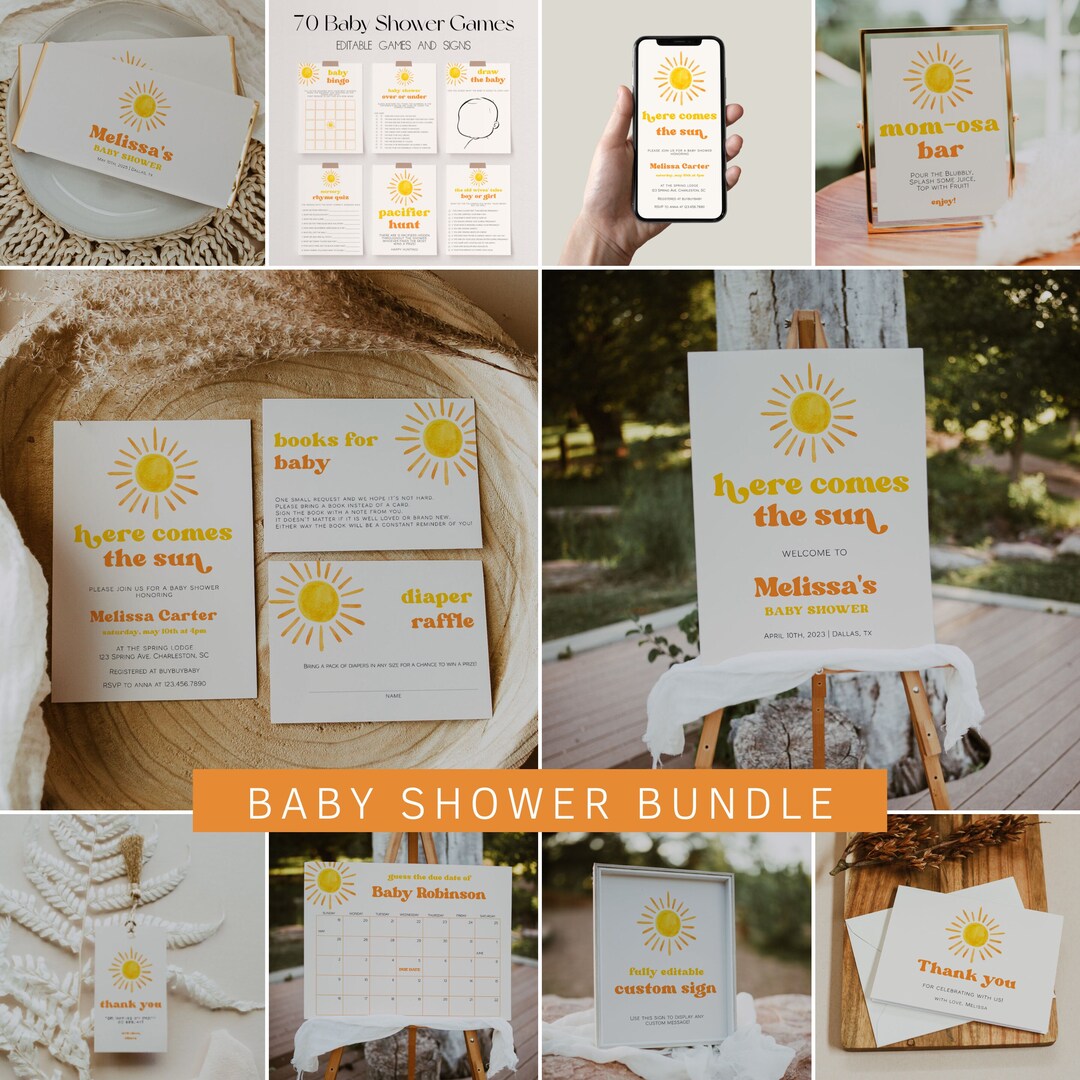 Sun Baby Shower Bundle Template, Here Comes the Sun Baby Shower ...
