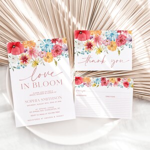 Love in Bloom Bridal Shower Invitation Set Template, Spring Flowers Bridal Shower Invite ...