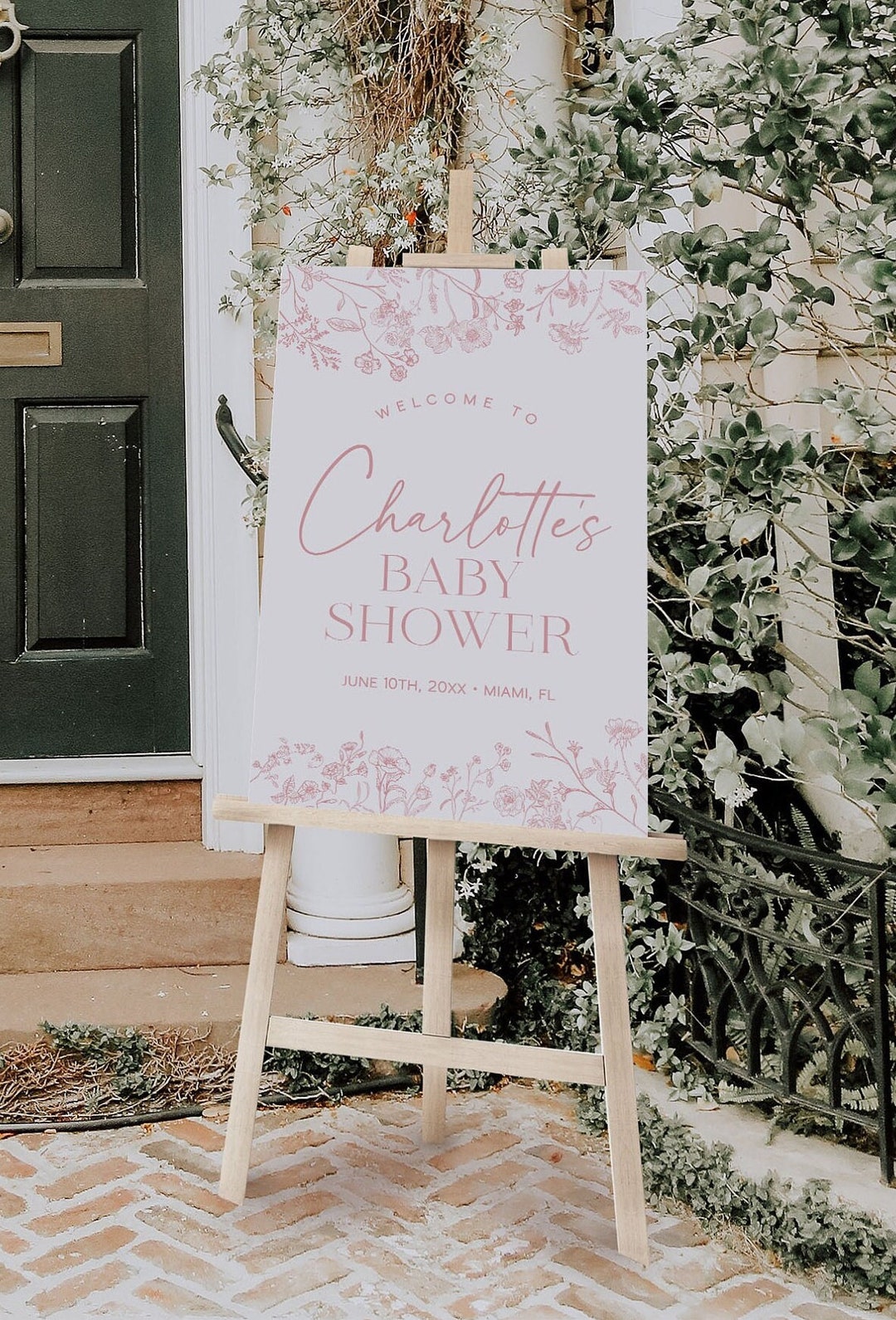 Dusty Pink Baby Shower Welcome Sign, Vintage Floral Baby Shower Welcome ...