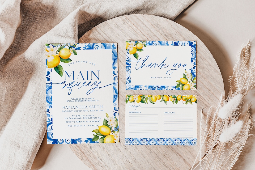 Main Squeeze Bridal Shower Invitation Set Template, Mediterranean Lemon ...