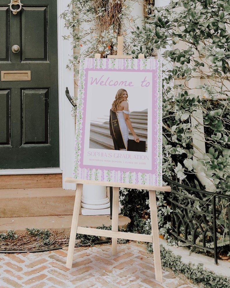 Preppy Graduation Welcome Sign Template, Pink Floral Graduation Sign ...
