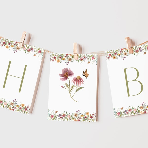 Floral Happy Birthday Banner - Etsy
