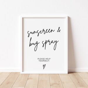 Sunscreen and Bug Spray Sign Template, Outdoor Wedding Ceremony Sign ...