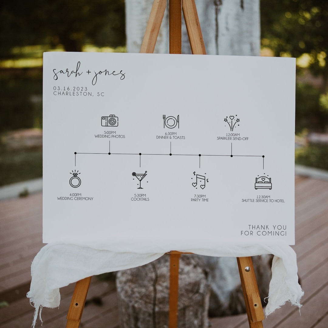 Horizontal Wedding Timeline Sign Template, Modern Wedding Welcome Sign ...