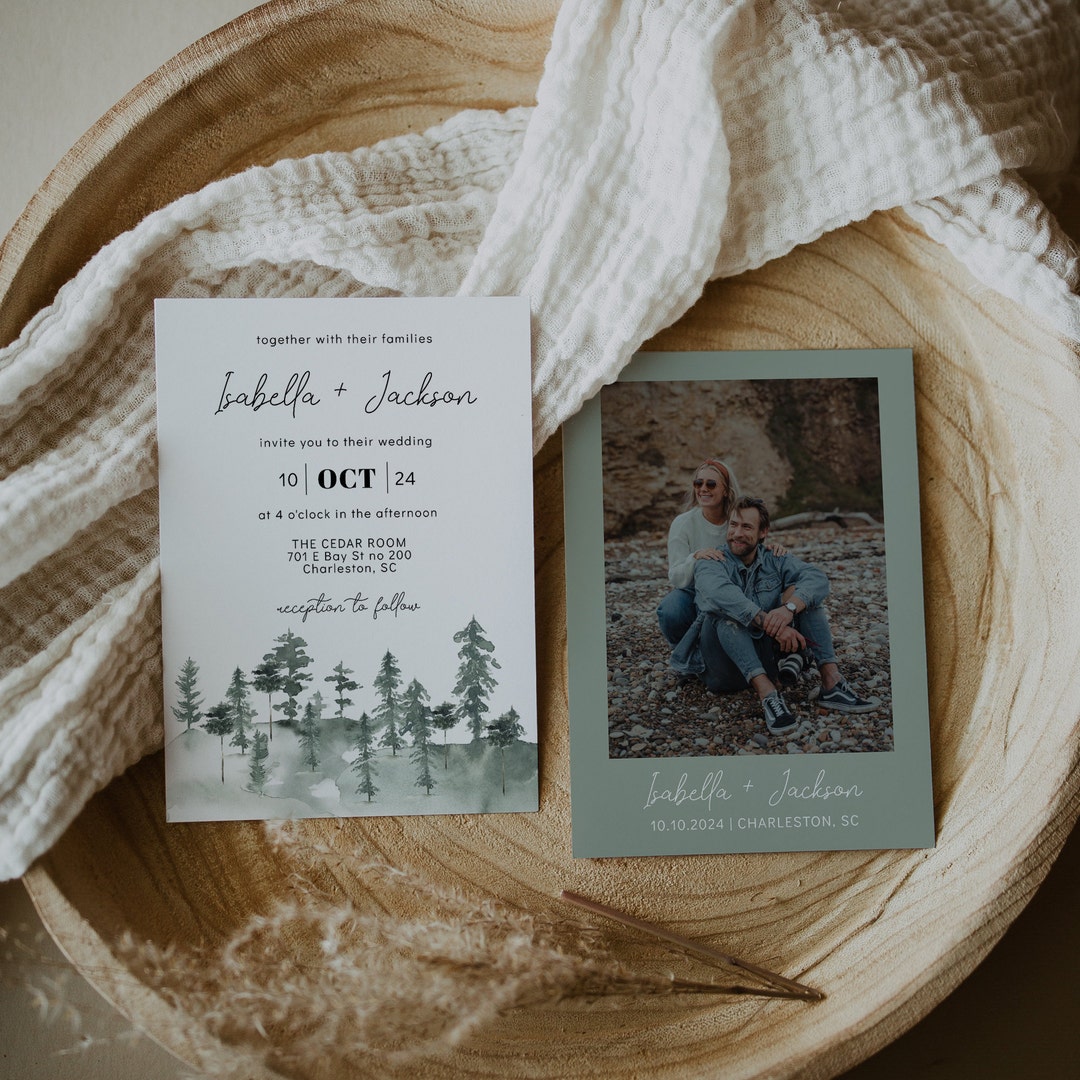 Pine Tree Wedding Invitation Template, Mountain Wedding Invitation ...