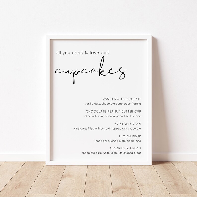 Cupcake Menu Sign Template Minimalist Wedding Cupcake Bar | Etsy