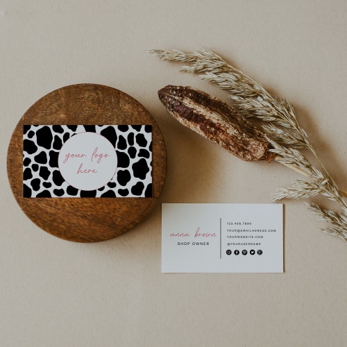 Cow Print Small Business Card Template Animal Print Business - Etsy