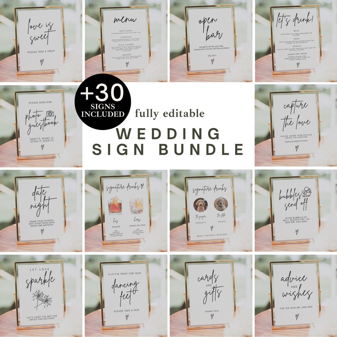 Minimalist Wedding Sign Bundle, Modern Reception Decor (digital ...