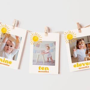 Sun Monthly Photo Banner Template, Sunshine First Birthday Photo Banner ...