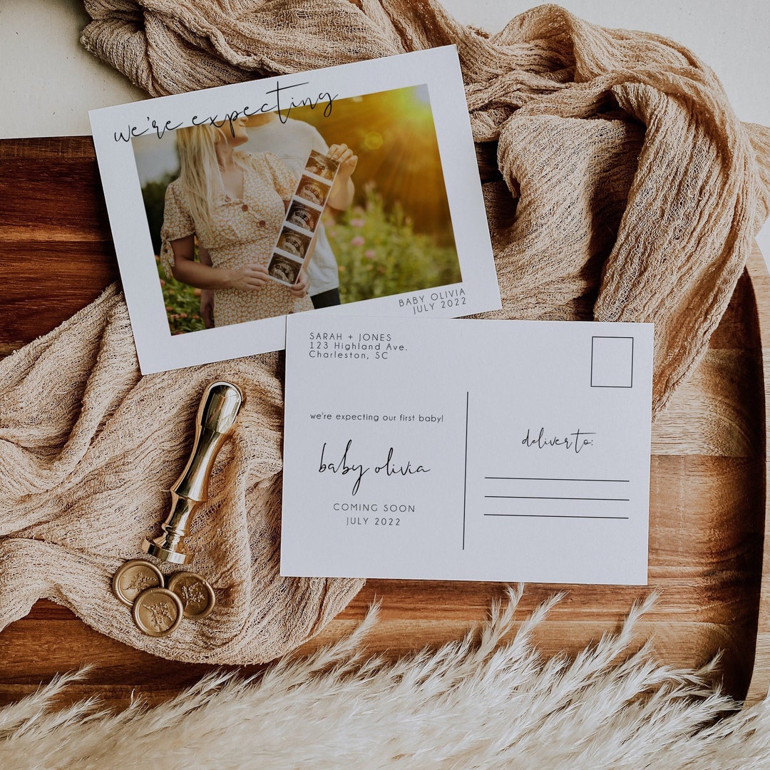 Pregnancy Announcement Postcard Template, Photo Ultrasound | SARAH - Etsy