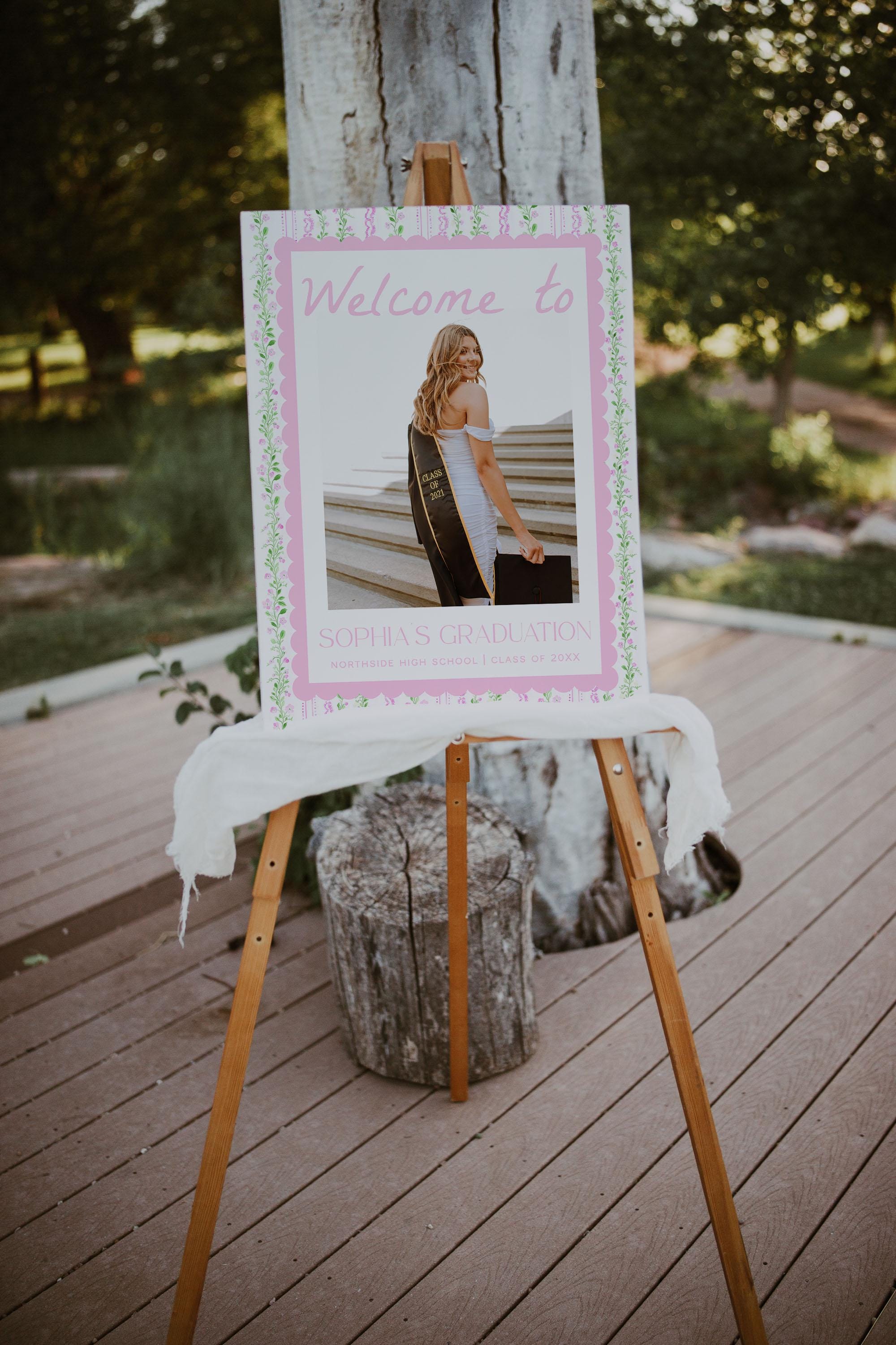Preppy Graduation Welcome Sign Template, Pink Floral Graduation Sign ...