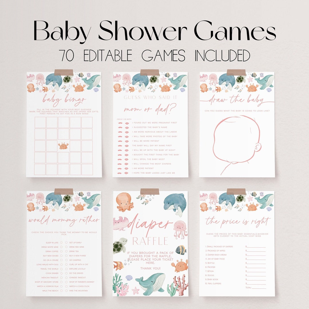 70 Baby Shower Games, Under the Sea Baby Shower Game Bundle, Ocean Baby ...