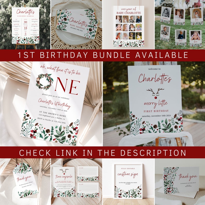 Christmas First Birthday Invitation Template, Holiday 1st Birthday ...