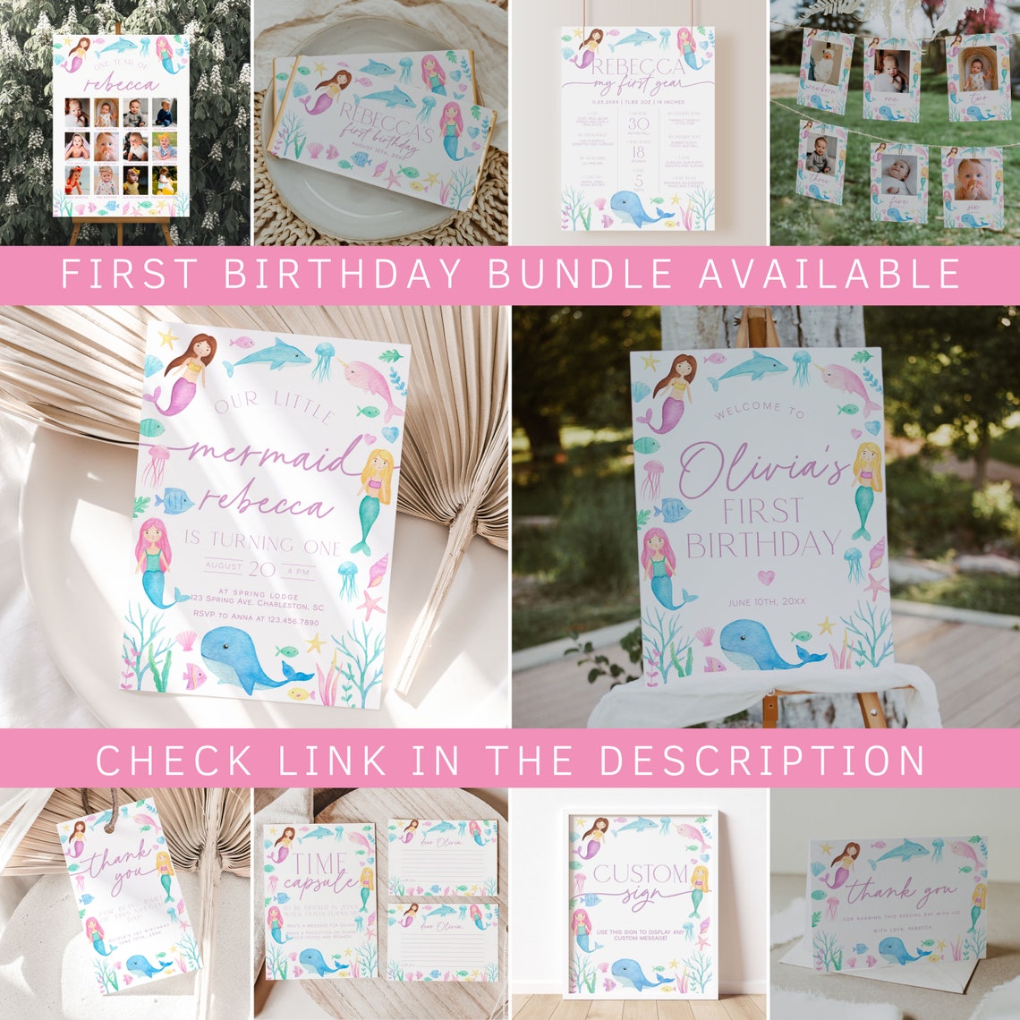Mermaid First Birthday Invitation Template, Under the Sea Birthday ...
