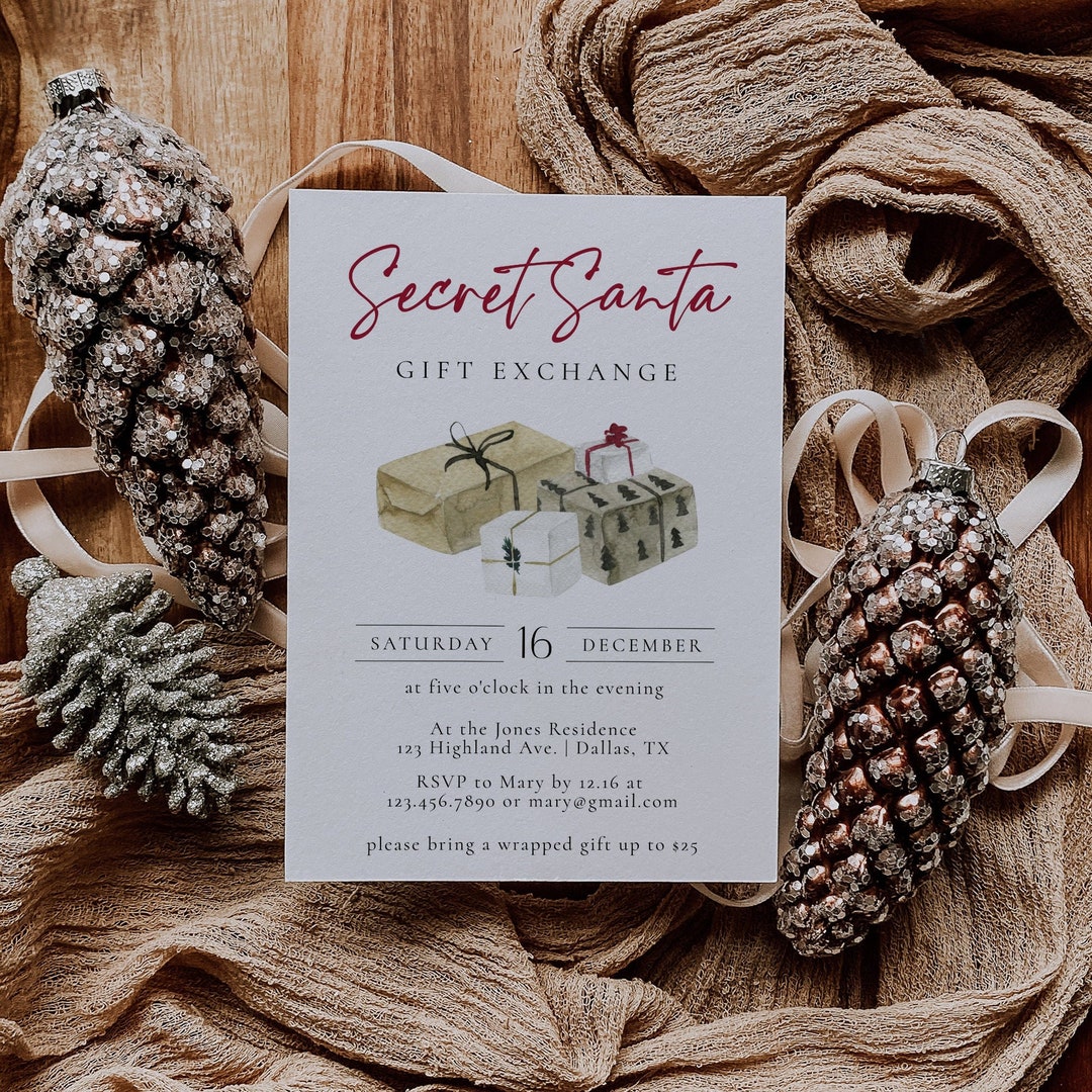 Christmas Secret Santa Invitation Template, Gift Exchange Party Invite ...