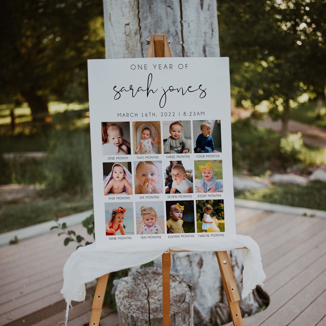 Baby's First Year Poster Template, Minimalist 1st Birthday Photo Sign ...