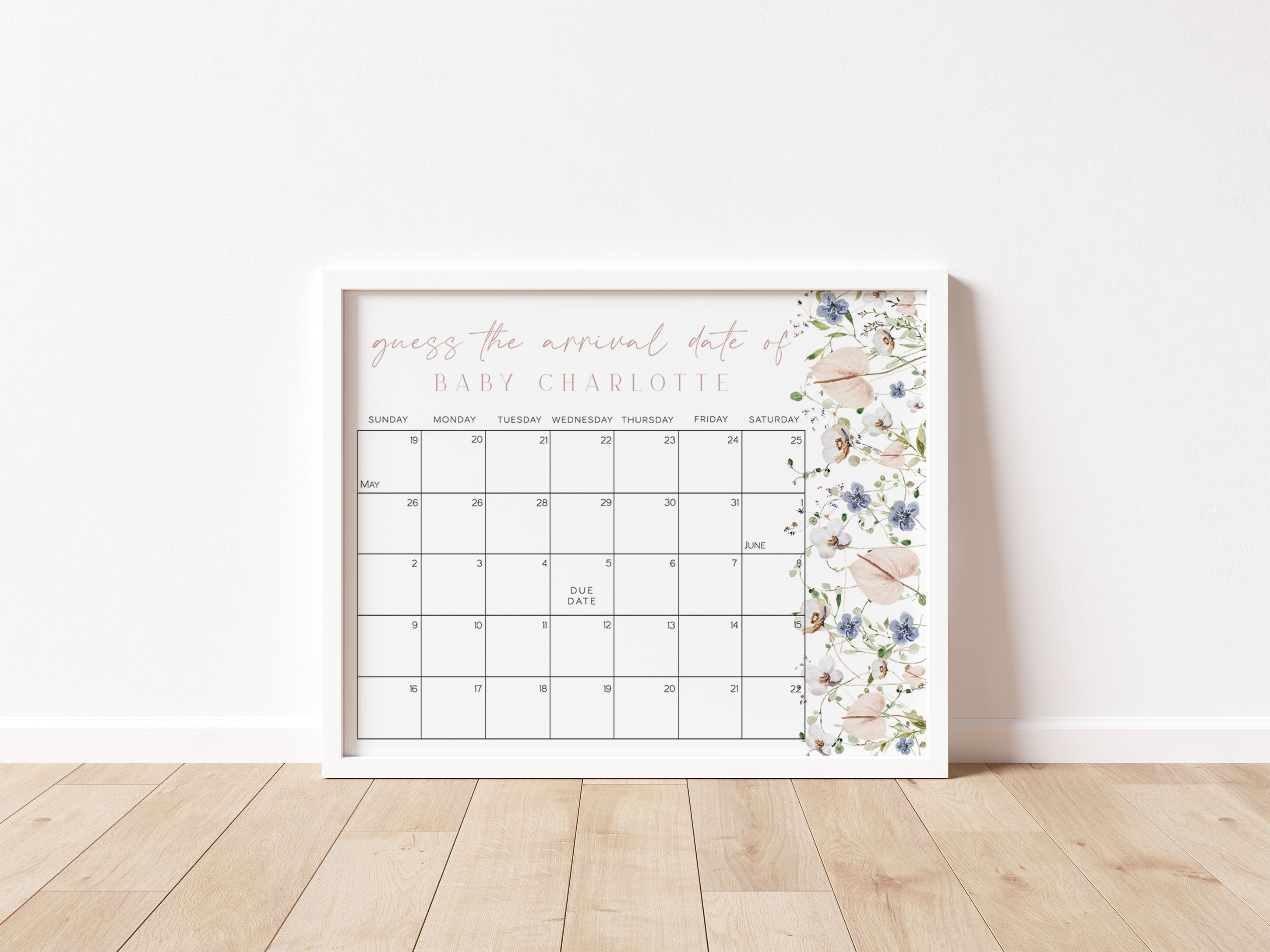 Wildflower Baby Due Date Calendar Sign Template Floral Guess - Etsy