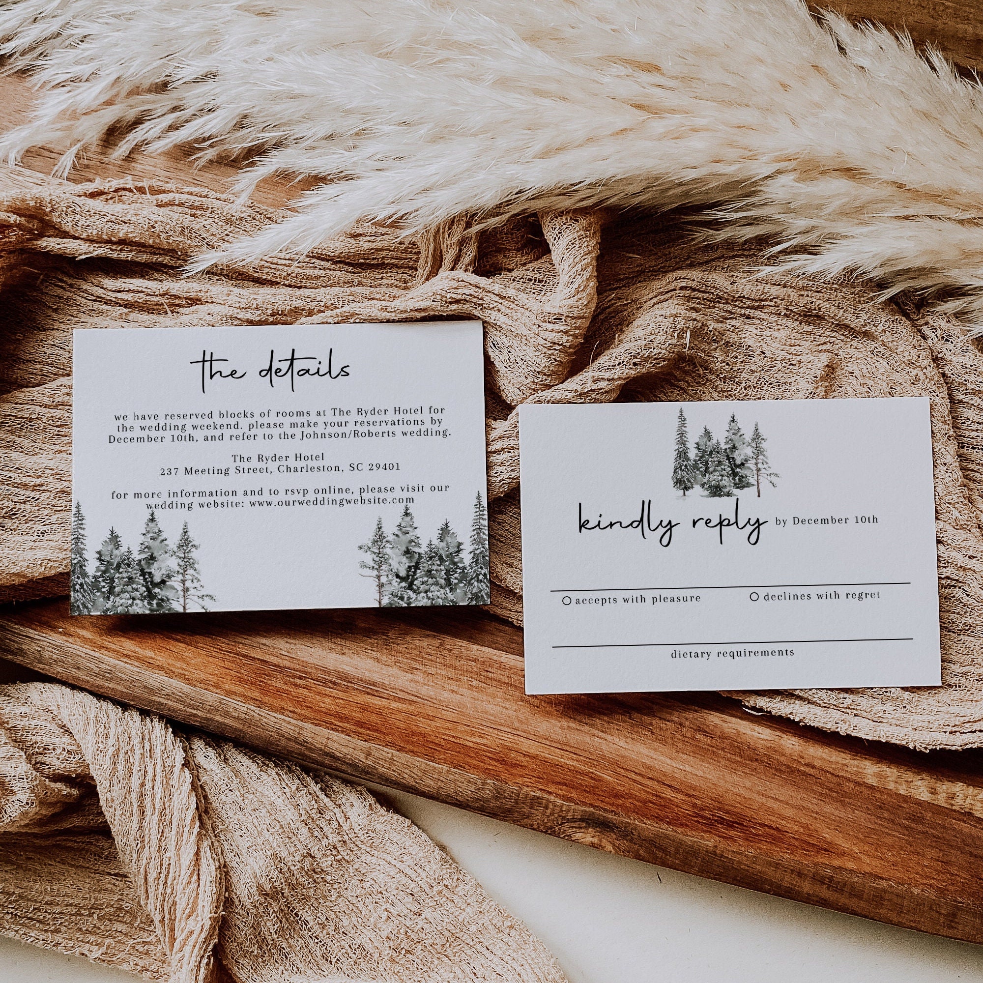 Pine Wedding Invitation Set Template, Woodland Wedding Invite, Winter ...