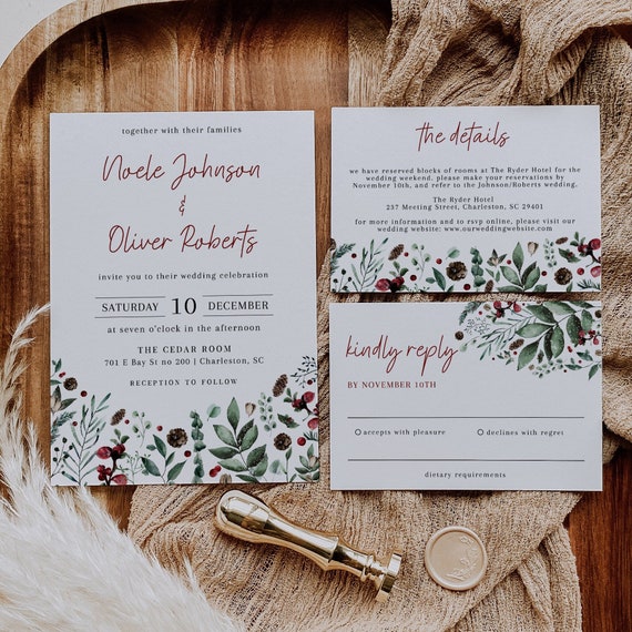 Christmas Wedding Invitation Template Set Winter Wedding - Etsy