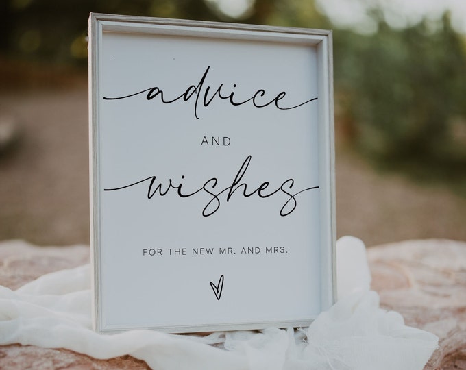 Advice and Wishes for Bride and Groom Sign and Cards, Minimalist ...