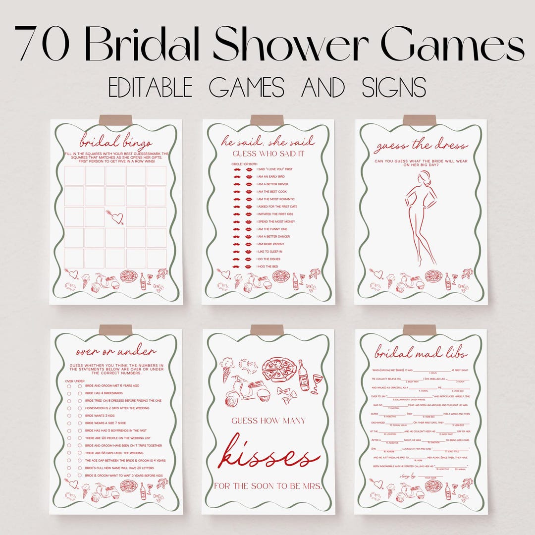 That's Amore Bridal Shower Games Bundle, Italian Bridal Shower Games ...