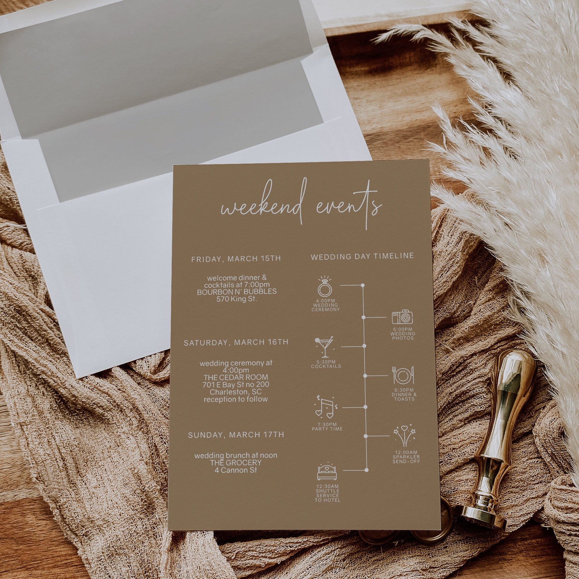 Beige Wedding Timeline Template Modern Wedding Weekend | Etsy