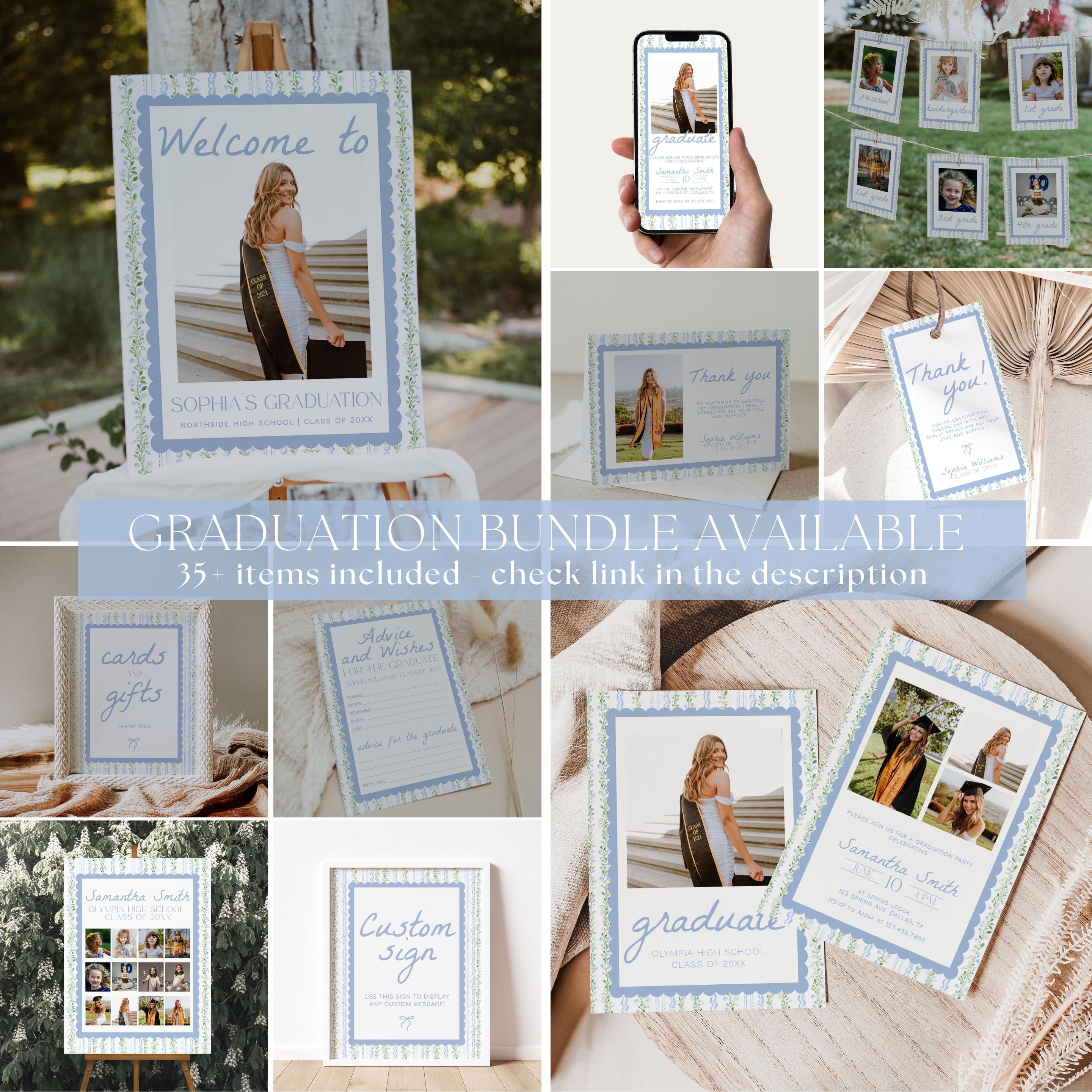 Preppy Graduation Welcome Sign Template, Blue Floral Graduation Sign ...