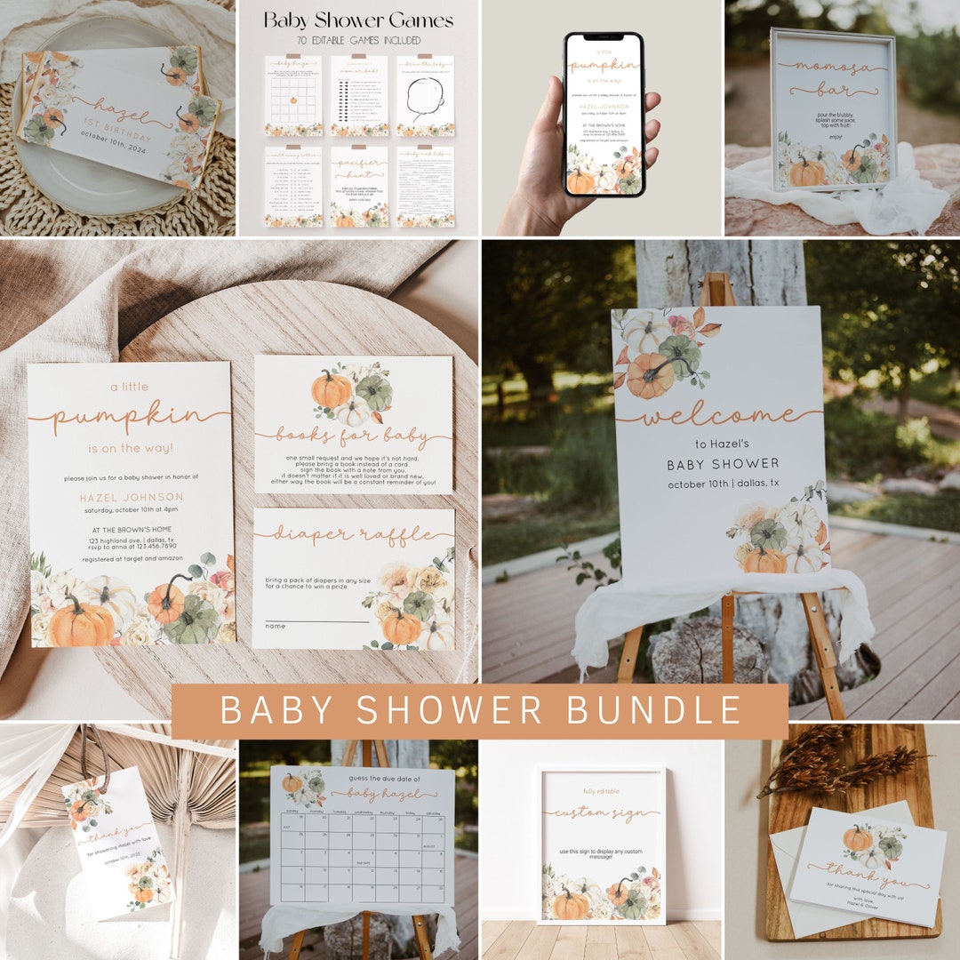 Little Pumpkin Baby Shower Bundle Template, Fall Baby Shower Invitation ...