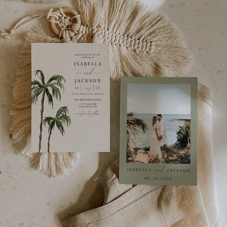 Palm Tree Wedding Invitation Template Tropical Wedding - Etsy