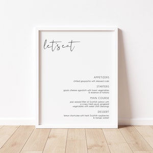 Minimalist Wedding Menu Sign Template, Editable Menu Sign, Dinner Menu ...