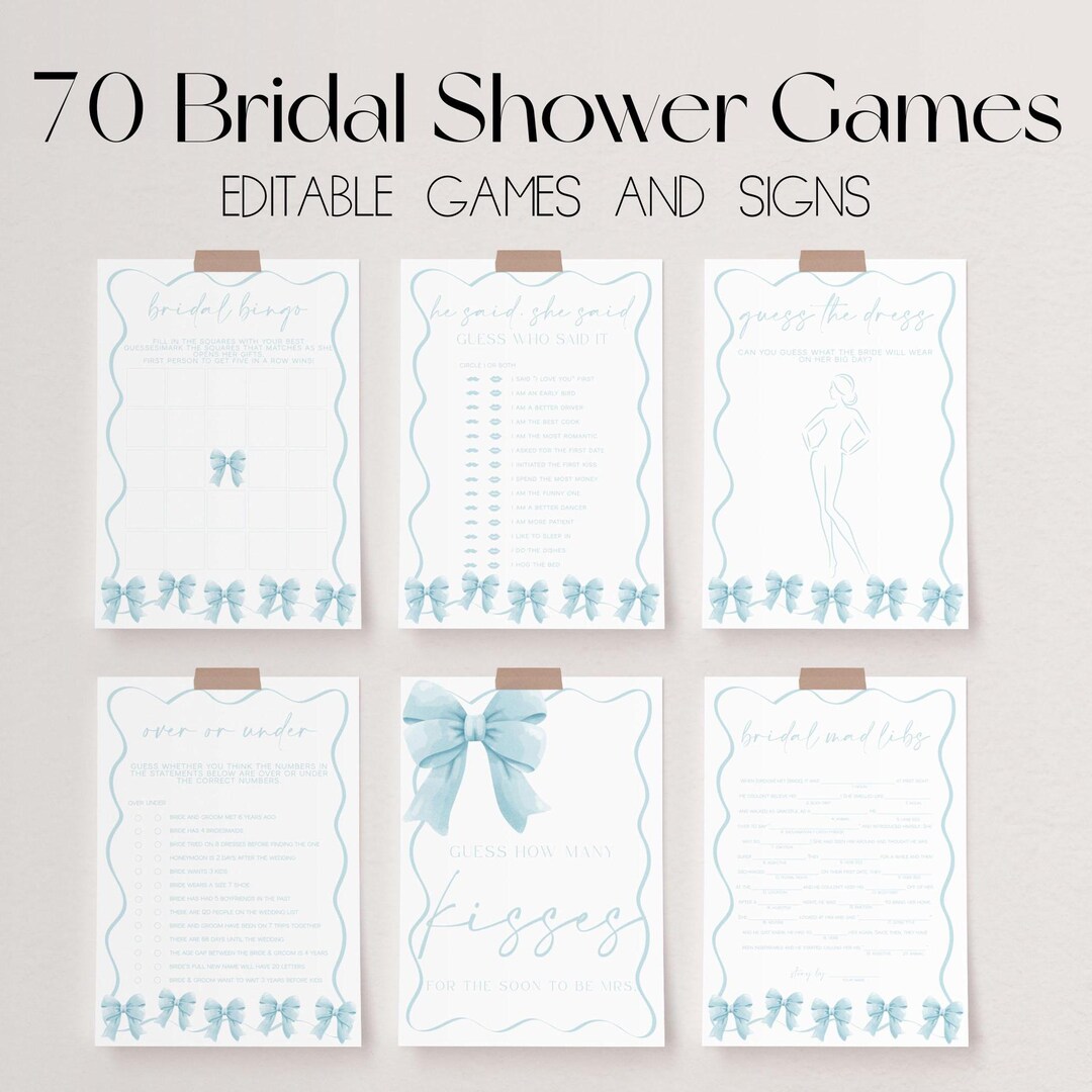 She's Tying the Knot Bridal Shower Games Bundle, Blue Bow Bridal Shower ...