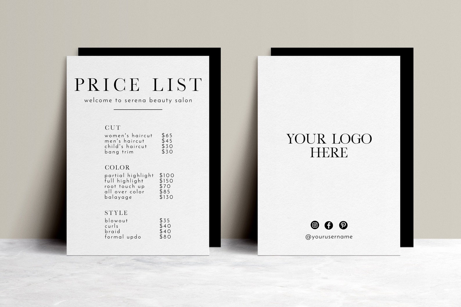 Minimalist Small Business Price List Template Beauty Salon | Etsy