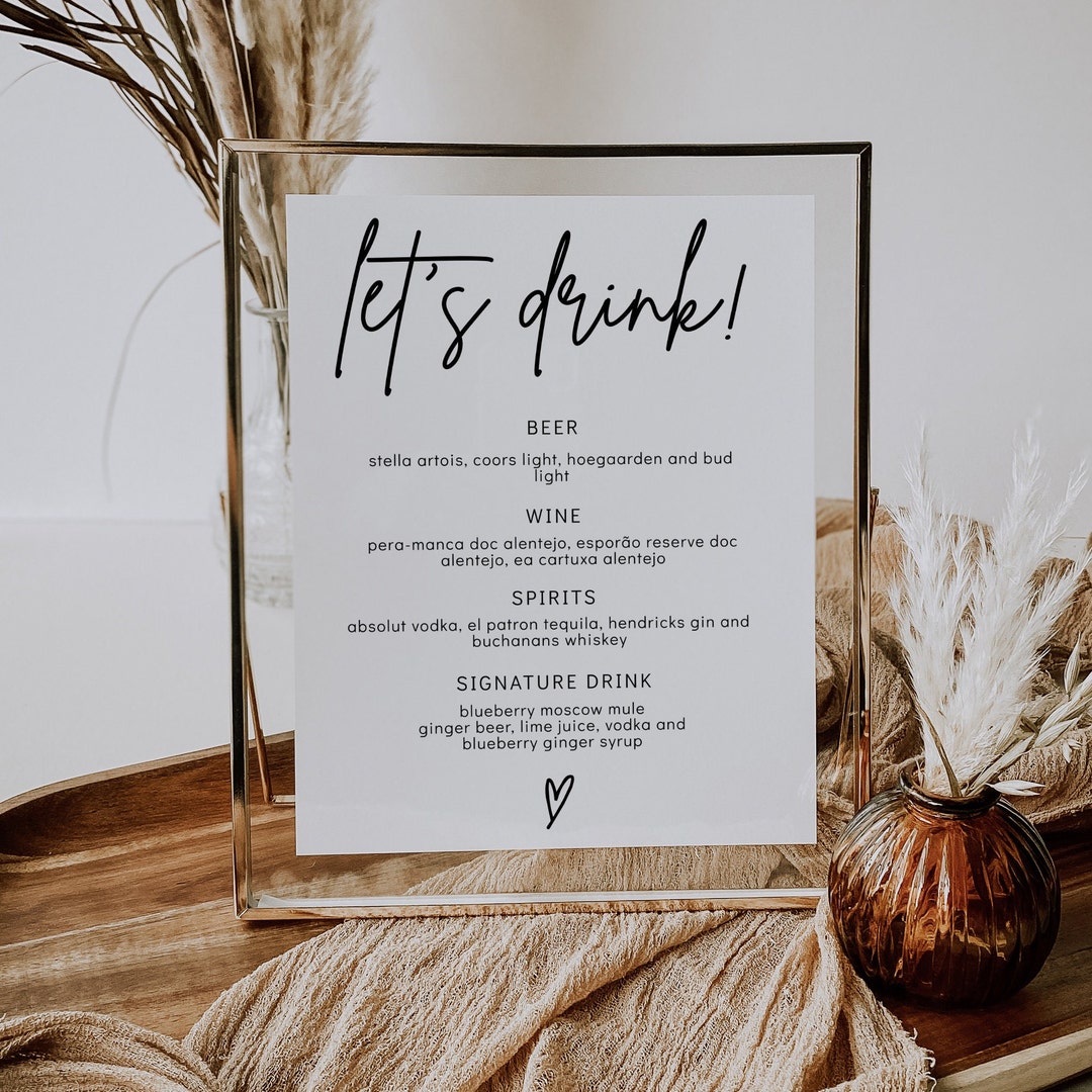 Modern Wedding Bar Menu Template, Minimalist Wedding Drink Sign, Bar ...