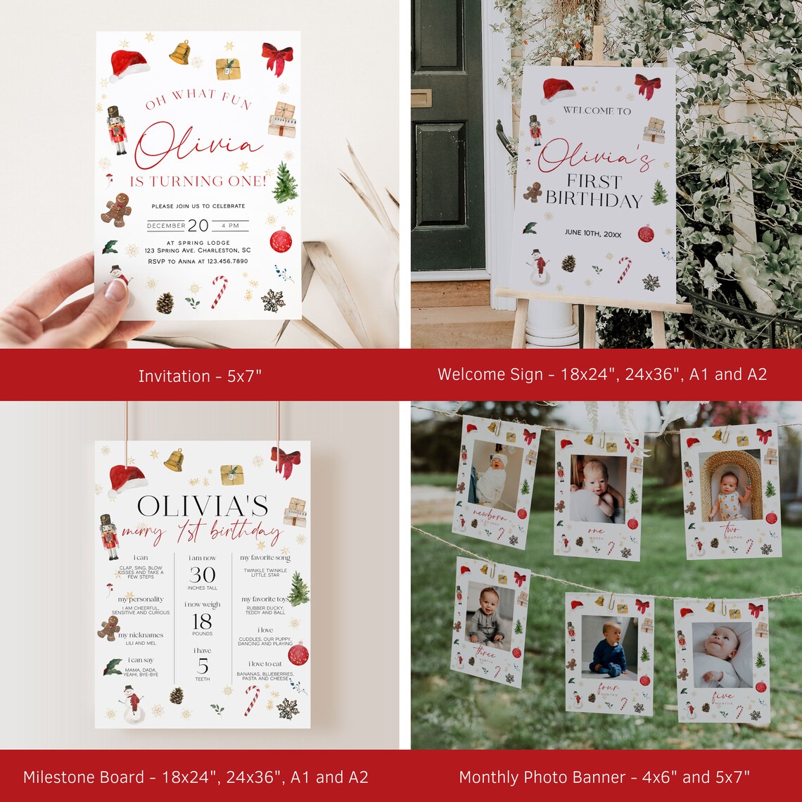 Christmas First Birthday Invitation Bundle, Oh What Fun Christmas 1st ...