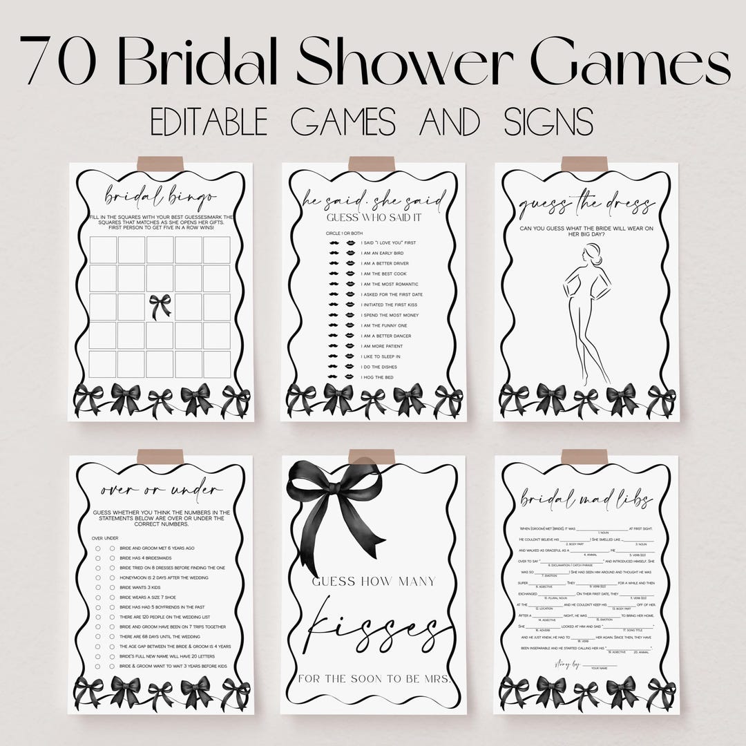 She's Tying the Knot Bridal Shower Games Bundle, Black Bow Bridal ...