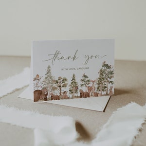 Woodland Thank You Card Template, Woodland Animals Baby Shower Thank ...
