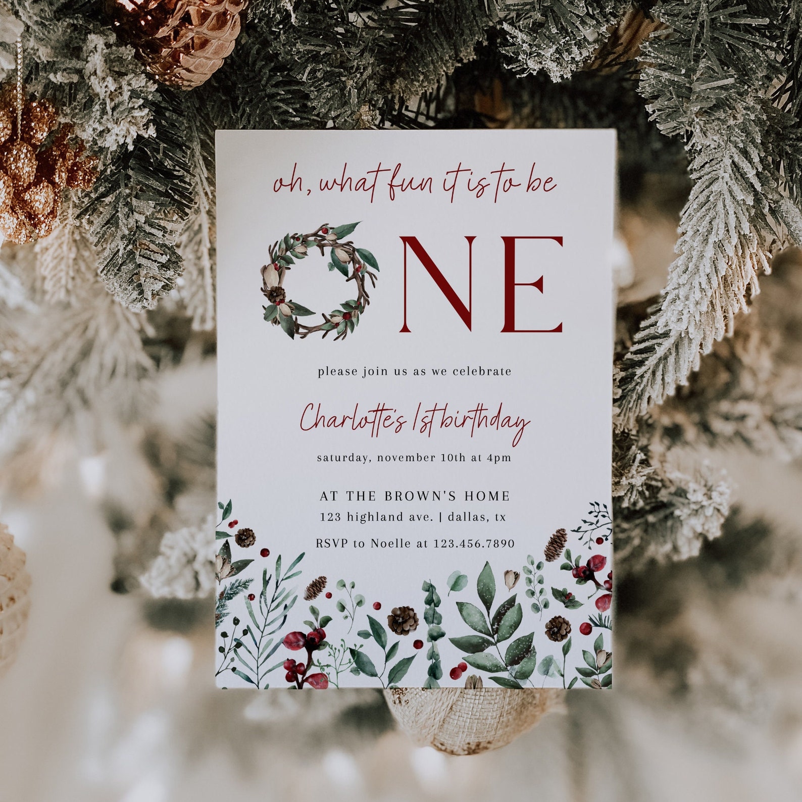 Christmas First Birthday Invitation Template, Holiday 1st Birthday ...