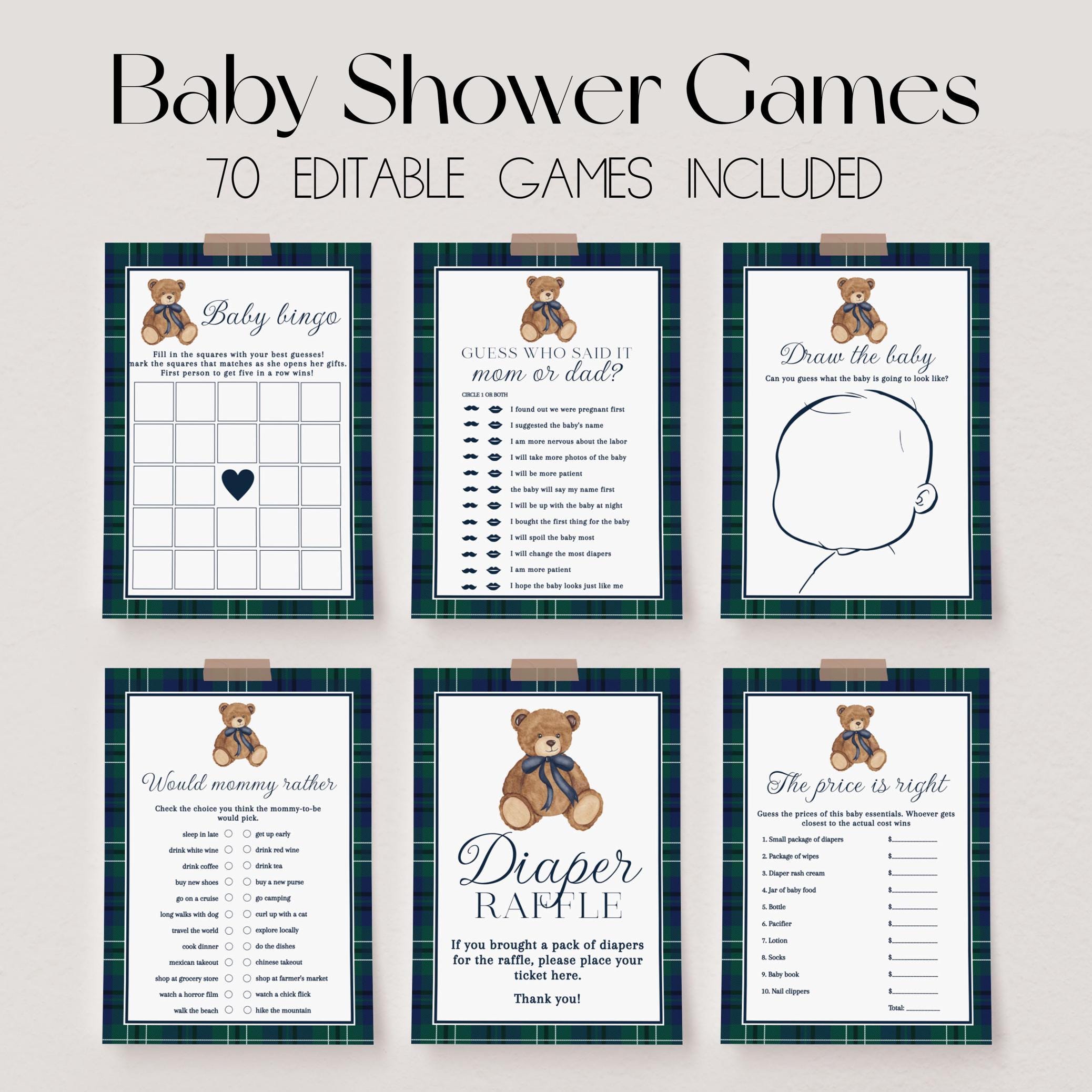 70 Baby Shower Games, Teddy Bear Baby Shower Game Bundle, Vintage Bear ...