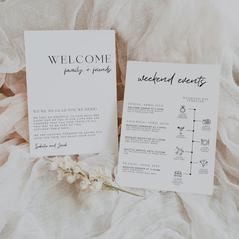 Welcome Letter & Timeline Template Wedding Welcome Bag Note - Etsy
