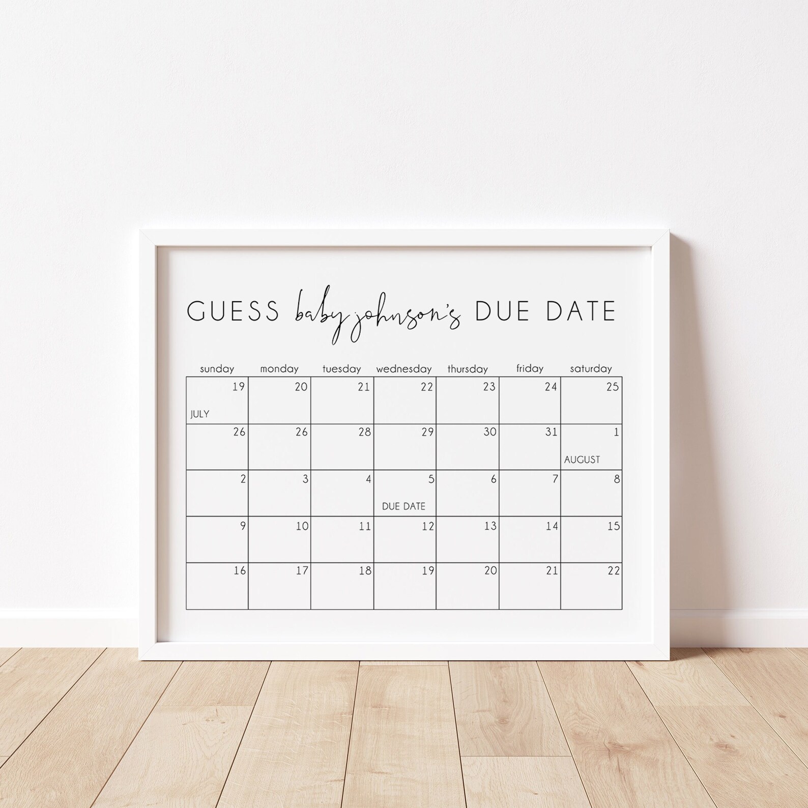 Guess the Due Date Calendar Sign Template Baby Due Date Sign - Etsy