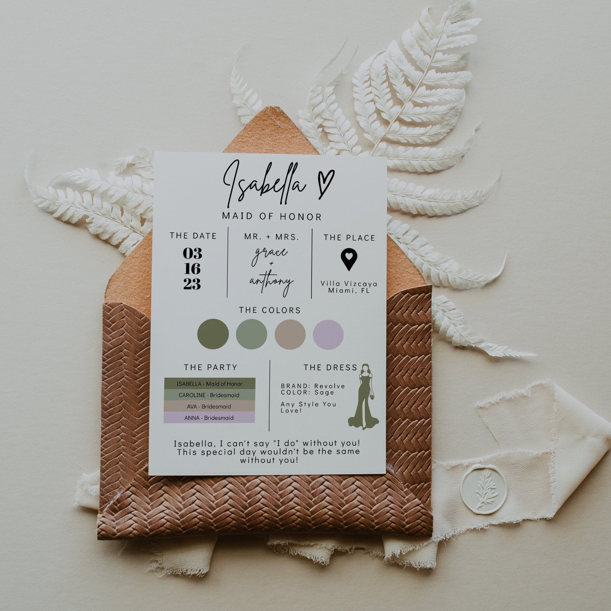 Bridesmaid Info Card Template Bridal Party Info Card | Etsy