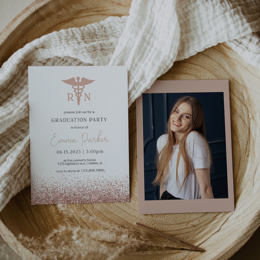 Rose Gold Nurse Graduation Invitation, Minimalist Design (digital ...