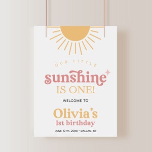 Little Sunshine First Birthday Welcome Sign, Sun First Birthday Welcome ...