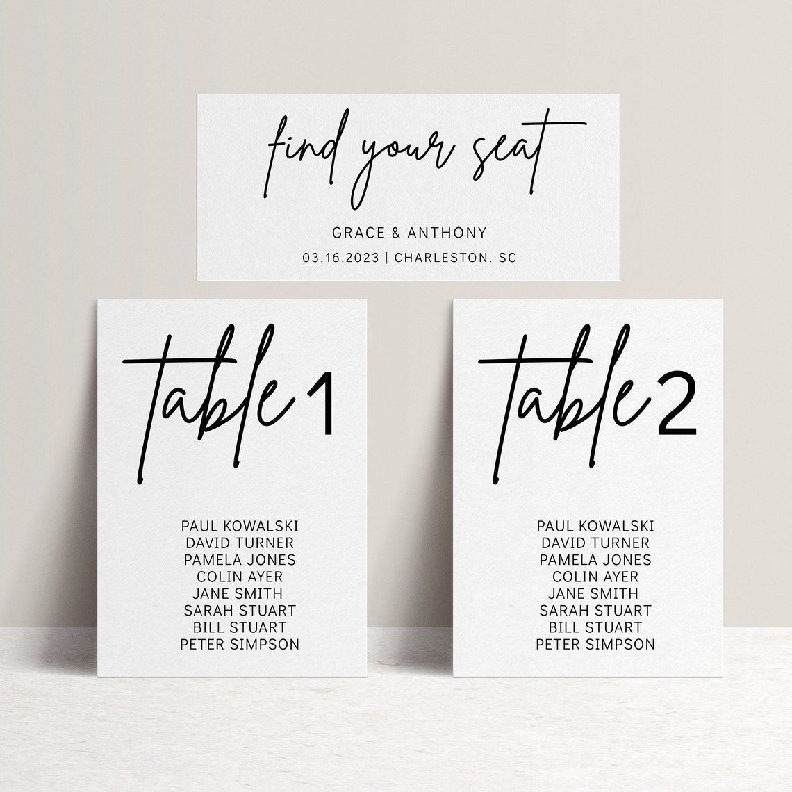 Wedding Seating Chart Cards Template Modern Wedding Table - Etsy